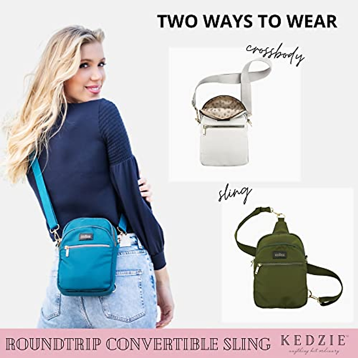 KEDZIE Roundtrip Convertible Sling & Crossbody Bag Cell Phone Purse for Women with Adjustable Strap - Black