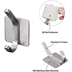 Koksi Self Adhesive Hooks Stainless Steel 3M Adhesive Wall Hanger, Waterproof Heavy Duty Sticky Wall Hooks Toilet Rust-Proof Bath Towel Hanger for Bathroom Bedroom Kitchen (2, Silver)