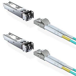 2 Pack of SFP Transceiver Multimode Gigabit Mini-GBIC Module Bundle with 1meter OM3 LC to LC Fiber Patch Cable, 1000Base-SX Compatible for Netgear AGM731F and More