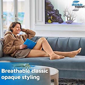 ABSOLUTE SUPPORT Womens Opaque Compression Stockings 20-30 mmHg Knee Hi for Airplain, Work, Running, Hiking, Sports, Workout, Nurse, Travel, Flight, Cooking Beige, X-Large