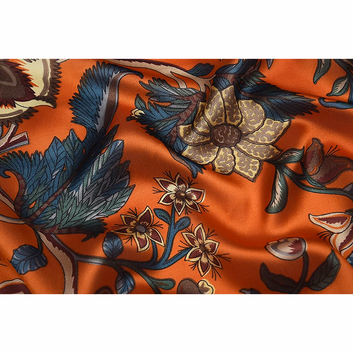 corciova Large Lightweight Women Square Designer Silk Scarf Shawl Pashmina Wrap 53 x 53 Safety Orange Burgundy Florals
