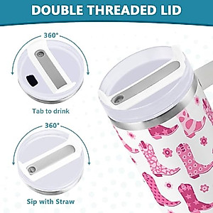 ARGTILDN 40 oz Tumbler Western Cowboy Boots Flowers Insulated Travel Mug with Handle and Straw Lid Stainless Steel Vacuum Coffee Cup Tea Beverage Container Water Bottles for Car Sports office