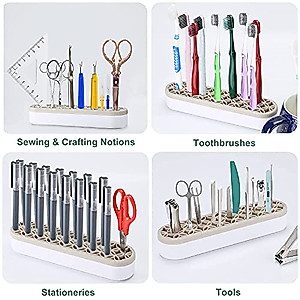 2 Pack Lolalet Silicone Makeup Brush Holder Organizer Sew Desktop Organizers, Multipurpose Make Up Brush Storage Stand for Painting Pen Brushes Eyeliner Pencil Ruler Sewing Craft Tools Stash n Store