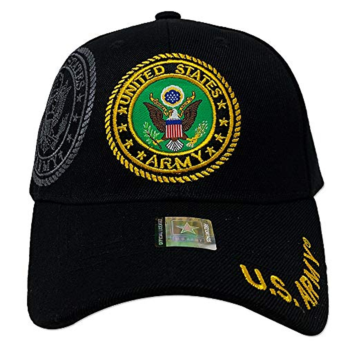 DANKONG Acrylic Military Hat - US Warriors Official Licensed Army Hat 3D Embroidered with Size Adjustable Hoop and Loop Closure for Men and Women - Circle Army Logo with Side Logo - Black