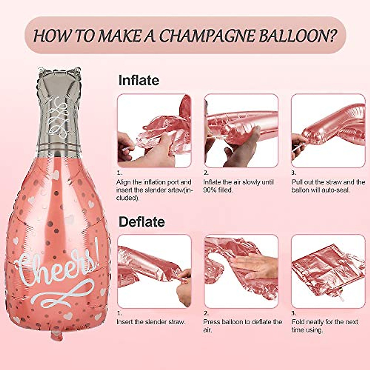 Rose Gold Party Decorations Set,Happy Birthday Confetti Balloons with DIY Cake Topper, Banner, Fringe Curtain,Champagne Foil Balloons,Star Heart Foil Balloons,Crown Balloons for Birthday Supplies