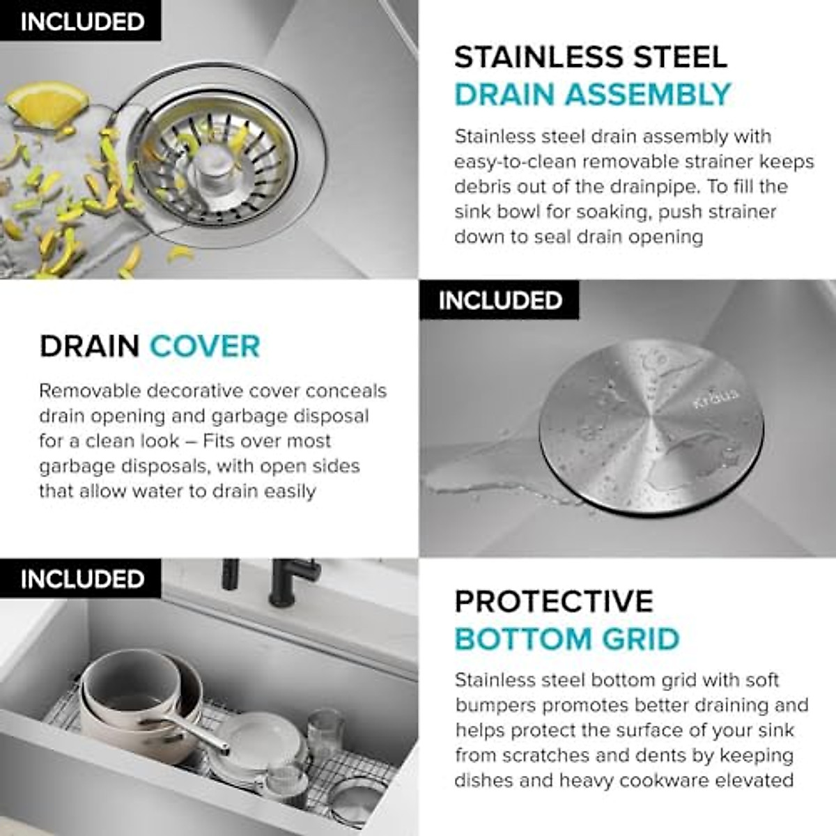 KRAUS Kore 27-Inch Farmhouse Workstation 16 Gauge Single Bowl Stainless Steel Kitchen Sink with Accessories, KWF210-27