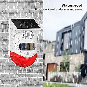 Solar Sound & Strobe Light Alarm with Motion Detector and Remote Controller 120db Sound Security Siren Light IP67 Waterproof 24 Hours+4 Mode for Home, Farm,Barn,Villa,Yard,Garden