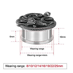 POBAISITER 1 Pair Stainless Steel Ear Gauges Tunnels Medusa Lady Head With Snake hair Silver Vintage 0g-1 Inch Double Flare For Men For Women