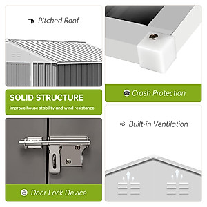 Zstar Metal Outdoor Storage Shed 7.5 x 8.5 FT, Waterproof Metal Garden Sheds with Updated Frame Structure & Lockable Double Door, Utility and Tool Garden Shed for Backyard, Garden, Patio, Grey