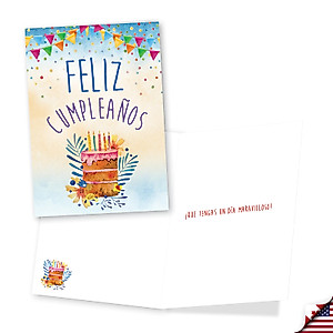 NobleWorks Assortment Pack of 3 Spanish Language Birthday Greeting Cards with Envelopes (3 Designs, 1 Each), Feliz Cumpleaños, Fiesta Time VC10236BDG-C1x3-SL