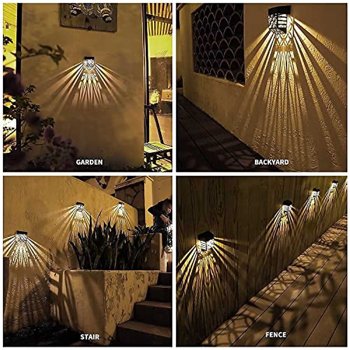 EHO Solar Deck Lights, Solar Fence Lights Outdoor Waterproof LED Garden Decorative Lighting for Post, Patio, Front Door, Step, Stair, Pool and Yard, Warm White, 4 Pack