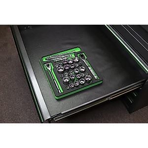 Polar Whale Tool Drawer Organizer Socket Holder Insert Green and Black Durable Foam Strong Tray Holds 25 Sockets and More Fits Craftsman Husky Kobalt Milwaukee and Many Others