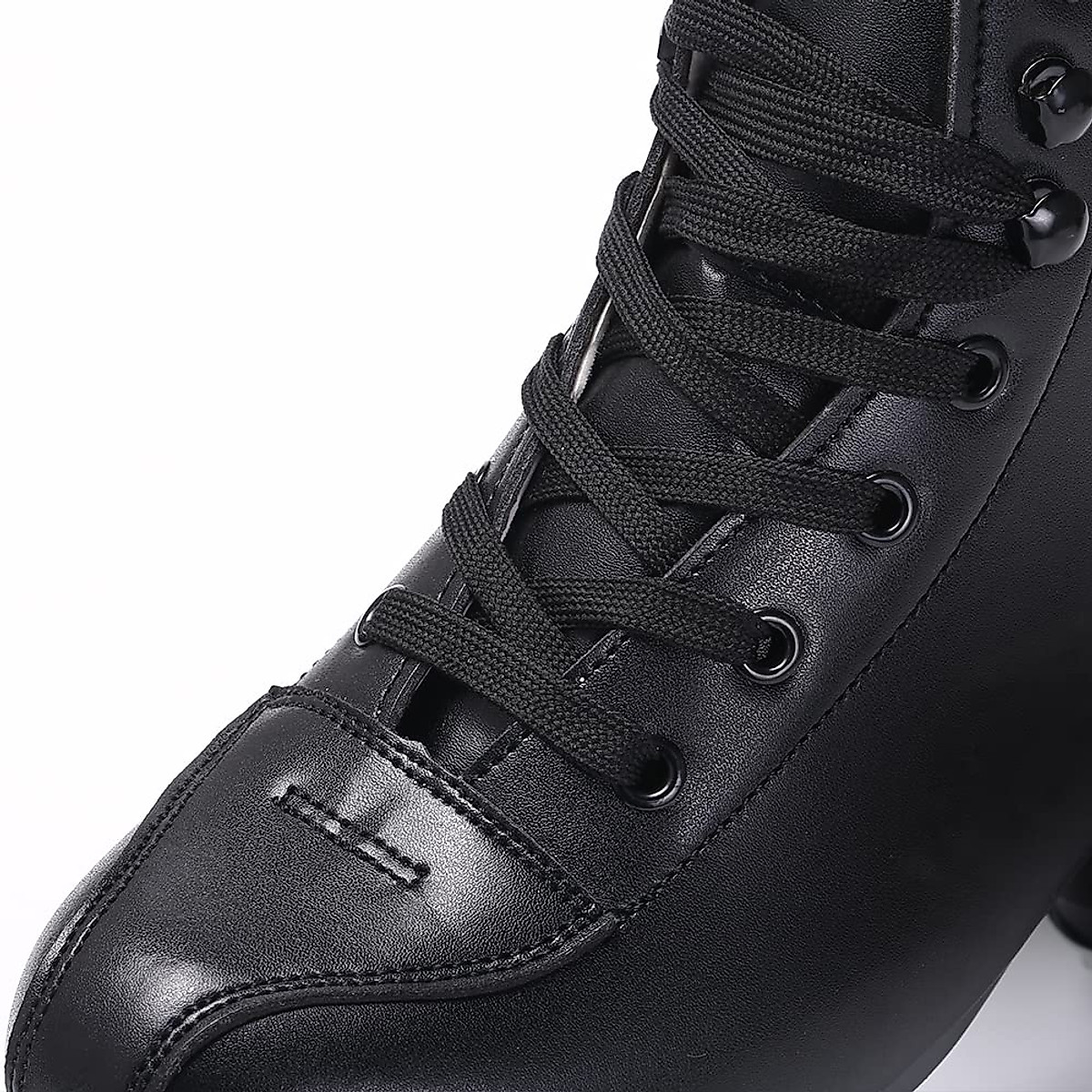 Roller Skates Women Men High-Top PU Leather Roller Skates Classic Double-Row Roller Skates Outdoor Indoor Quad-Skates with Light up Shoe Laces (Black Black Wheel, 42-US Men 8.5= Women 9.5)