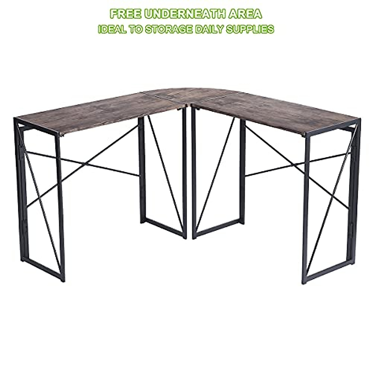 Geniqua 3-Piece L-Shaped Wooden Computer Folding Table Corner Desk Space-Saving Industrial Style PC Laptop Desk for Workstation Home Office