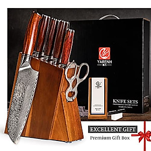 YARENH Kitchen Knife Set with Block, 8 Piece, Sharp Professional Chef Knife Set, 73 Layers Japanese Damascus High Carbon Stainless Steel, Full Tang Sandalwood Handle, Gift Box