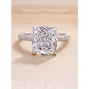 RODIFFY 4CT Cushion Cut Solitaire Engagement Ring,Silver CZ Simulated Diamond Promise Ring(Size:7.5)