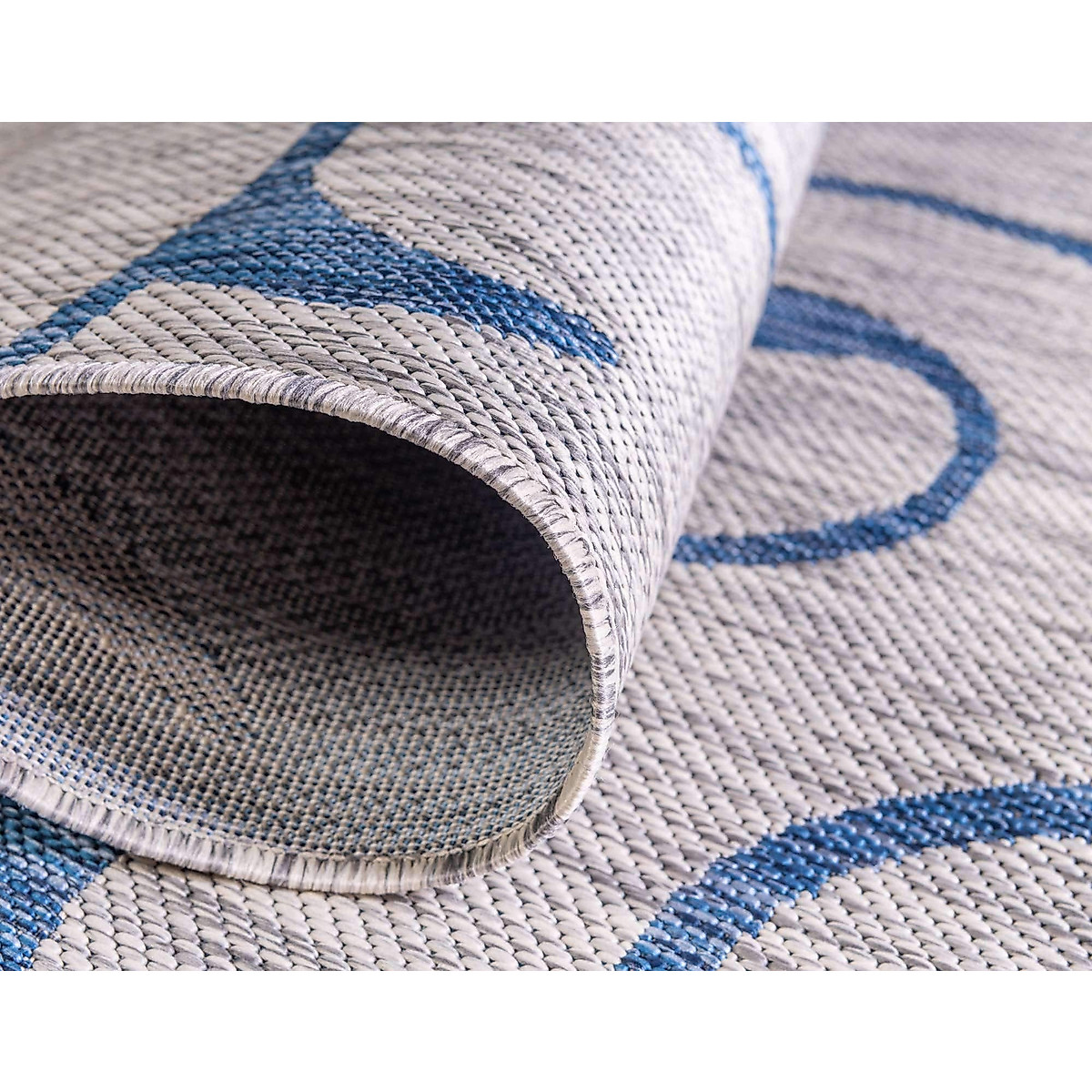 Unique Loom Outdoor Botanical Collection Area Rug - Curl (7' 1" x 10' Rectangle, Gray/ Navy Blue)