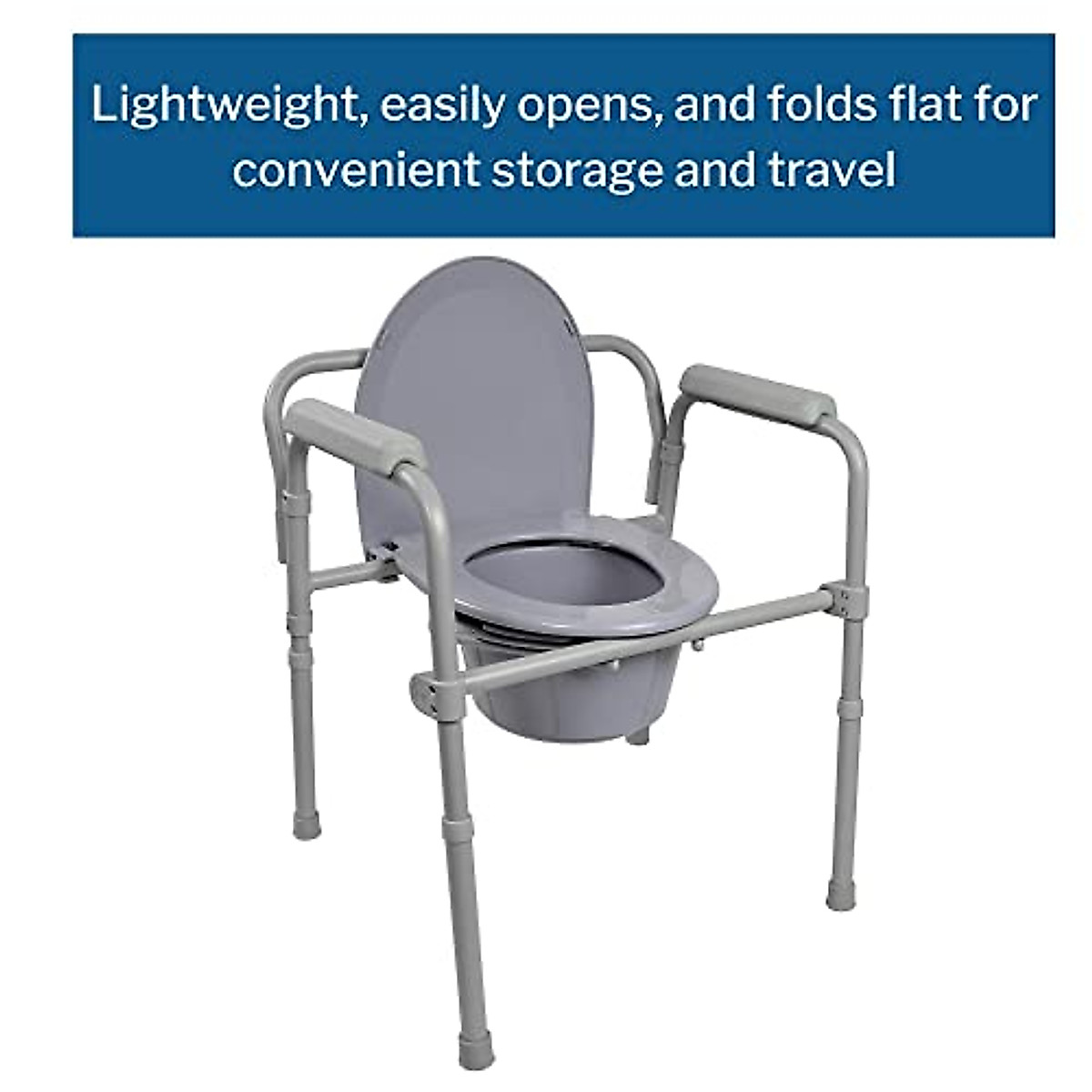 McKesson Folding Bariatric Commode Chair with 7.5 qt Bucket, 350 lbs Weight Capacity, 13 1/2 in Seat Width, 1 Count