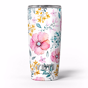 Design Skinz Subtle Watercolor Pink Floral - Skin Decal Vinyl Wrap Kit Compatible with The Yeti Rambler Cooler Tumbler Cups