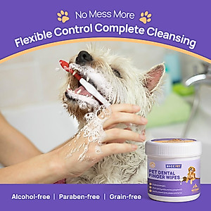 HICC PET Teeth Cleaning Wipes for Dogs & Cats, Remove Bad Breath by Removing Plaque and Tartar Buildup, Disposable Dog Finger Toothbrush Gentle Pet Dental Care Wipes, 50 Counts, (Mint Scent)