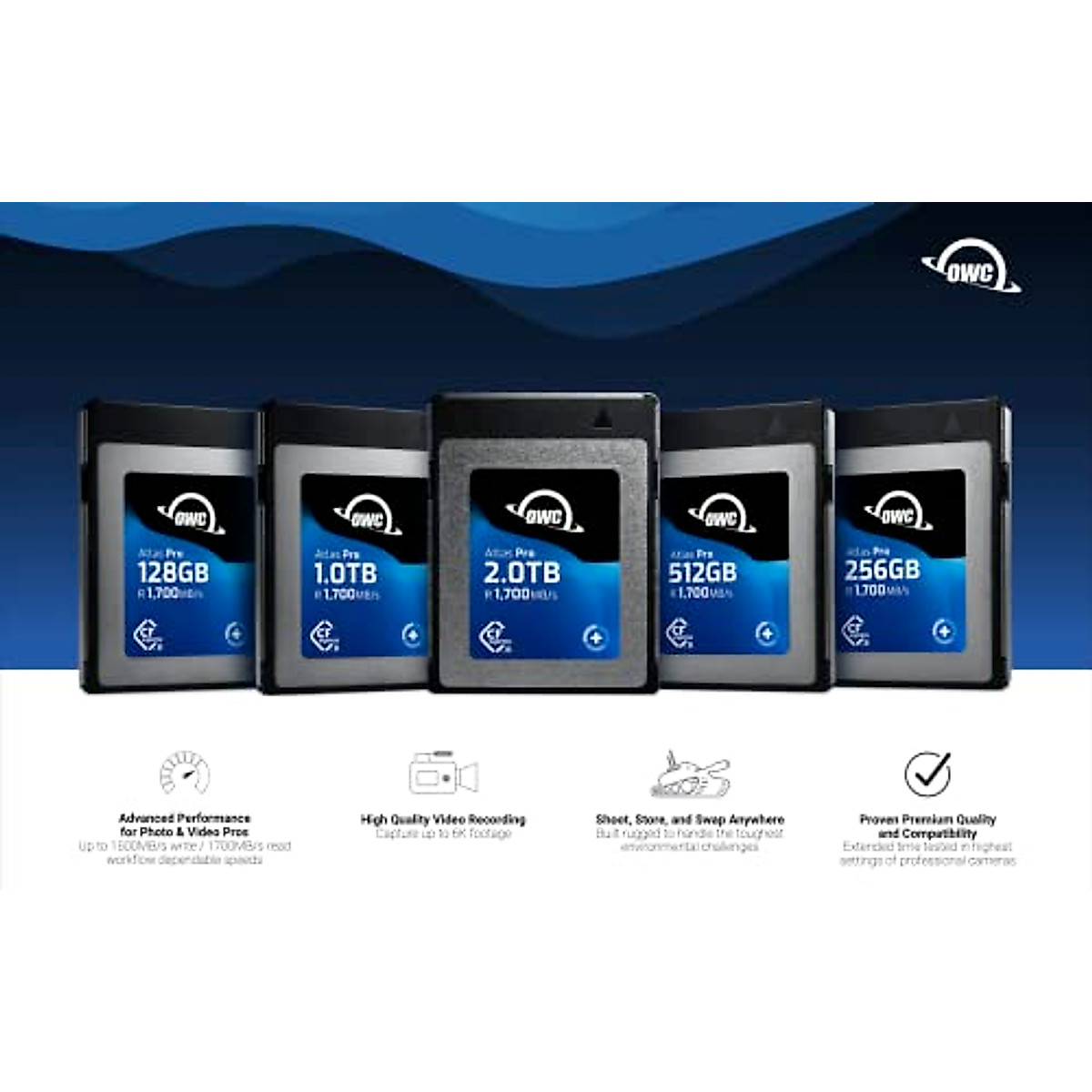 OWC 512GB Atlas Pro High-Performance CFexpress Type B Memory Card, Professional Grade, up to 1500MB/s Write,1700MB/s Read, Capture up to 6K high bitrate Video