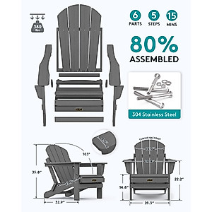 SERWALL Adirondack Chair for Patio Garden Outdoors Fire Pit- (Folding Gray)
