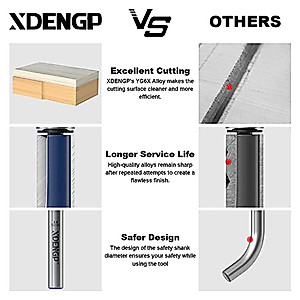 XDENGP 4Pcs Flush Trim Router Bits Set 1/4 Inch Shank, Bottom Bearing Flush Cut Trim Router Bit for Woodworking, Cutting Diameter: 1/4", 5/16", 3/8", 1/2"