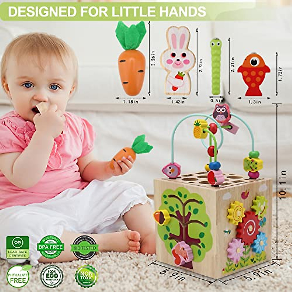 Resumplan 8 in 1 Activity Cube for 18M+ Boys and Girls, Wooden Montessori Toys for Baby, Educational Learning Toys for Toddlers