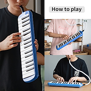 MUSICUBE Melodica for Kids 32 Keys Melodica Instrument Air Piano Keyboard with 1 Long Tube, 1 Short Mouthpiece for Beginners Students, Musical Gift for Boys & Girls (Blue)