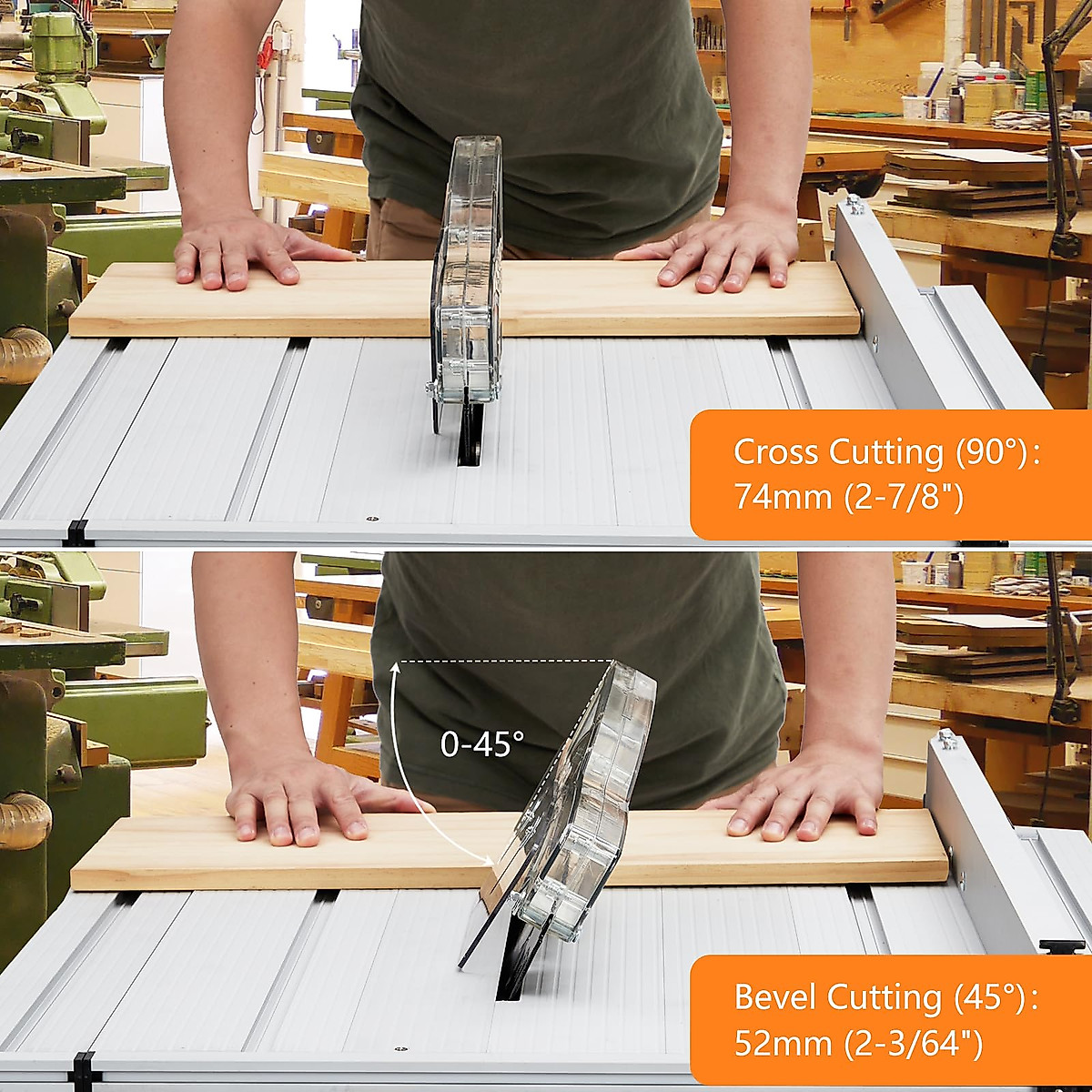 10inch Table Saw, 15A & 5000RPM Portable Table Saw with Stand & Safety Switch, Push Stick, 90°Cross Cut & 0-45°Cutting, Multifunctional Table Saw for Woodworking, DIY Working, Orange