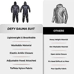 DEFY Heavy Duty Sauna Suit for Weight Loss Full Body Wrap Hoodie Men Women Anti-Rip Sweat suit Gym Workout Exercise Gear