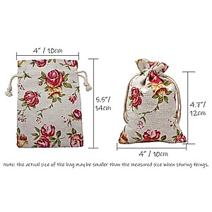 Hapdoo 50 Pack Rose Double Drawstring Burlap Bags Gift Reusable Linen Bags Jewelry Pouches Sacks for Wedding Party Gift 4"x 5.5", Presents, Festivals