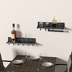 WGONEEDESS Floating Shelves Wall Mounted,2 pcs 16.5 Inch Rustic Aluminum Bathroom Shelves,Black Towel Rack for Bedroom, Living Room, Kitchen, Office(2 Pcs)