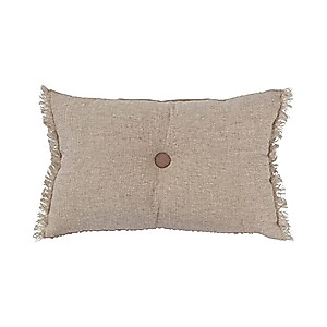 Creative Co-Op Linen and Cotton Tufted Two-Sided Lumbar Pillow with Button and Fringe