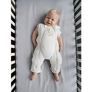 Baby Brezza 2-in-1 Double Zipper Baby Sleepsuit - Unique Swaddle Transition Sleepsuit - Breathable with Mesh Panels - Converts from Sleepsuit to Sleep Vest, 6-9 Months, Cream