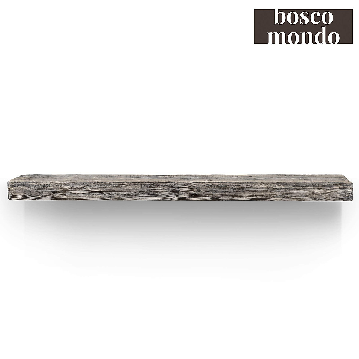 BoscoMondo 60 Inch Fireplace Mantel - Solid Rustic Wood - Wall Mounted Floating Farmhouse Shelf - with Invisible Heavy Duty Metal Bracket (60", Grey)