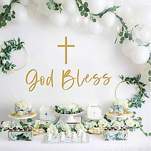 ZAIBIANHAO God Bless Baptism Wall Decal for Balloon Arch - God Bless Party Decal, Baptism First Communion Party Decorations Wall Decal (God Bless Decal)