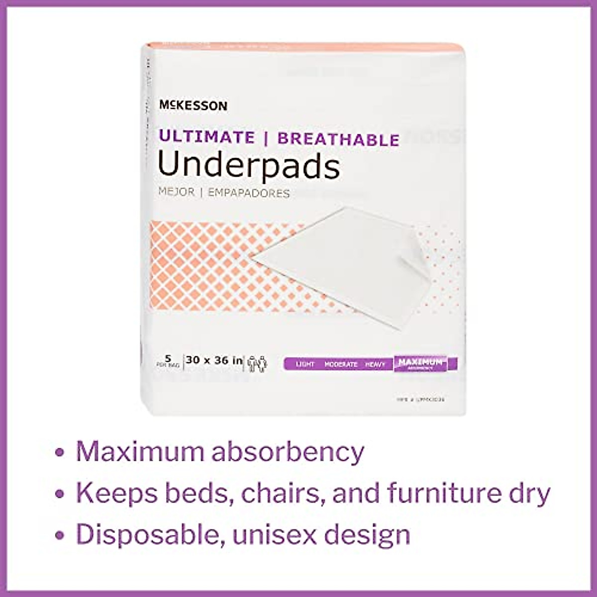 McKesson Maximum Breathable Underpads, Incontinence, Maximum Absorbency, 30 in x 36 in, 70 Count