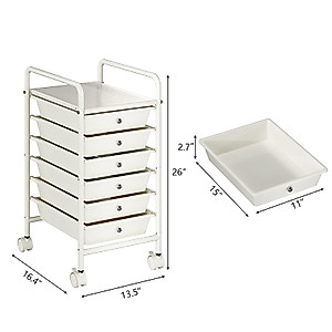 Shrivee 6-Tier Utility Cart with 6 Drawers, Rolling Utility Cart with 2 Lockable Caster Wheels, Multipurpose Mobile Rolling Drawer Cart for Office Bathroom Kitchen, Ivory White