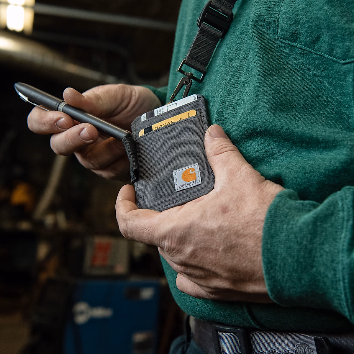 Carhartt unisex adult Nylon Duck Id Holder and Lanyard, Water-repellent Canvas Id Holder With Reflective Lanyard Wallet, Nylon Duck (Gravel), One Size US