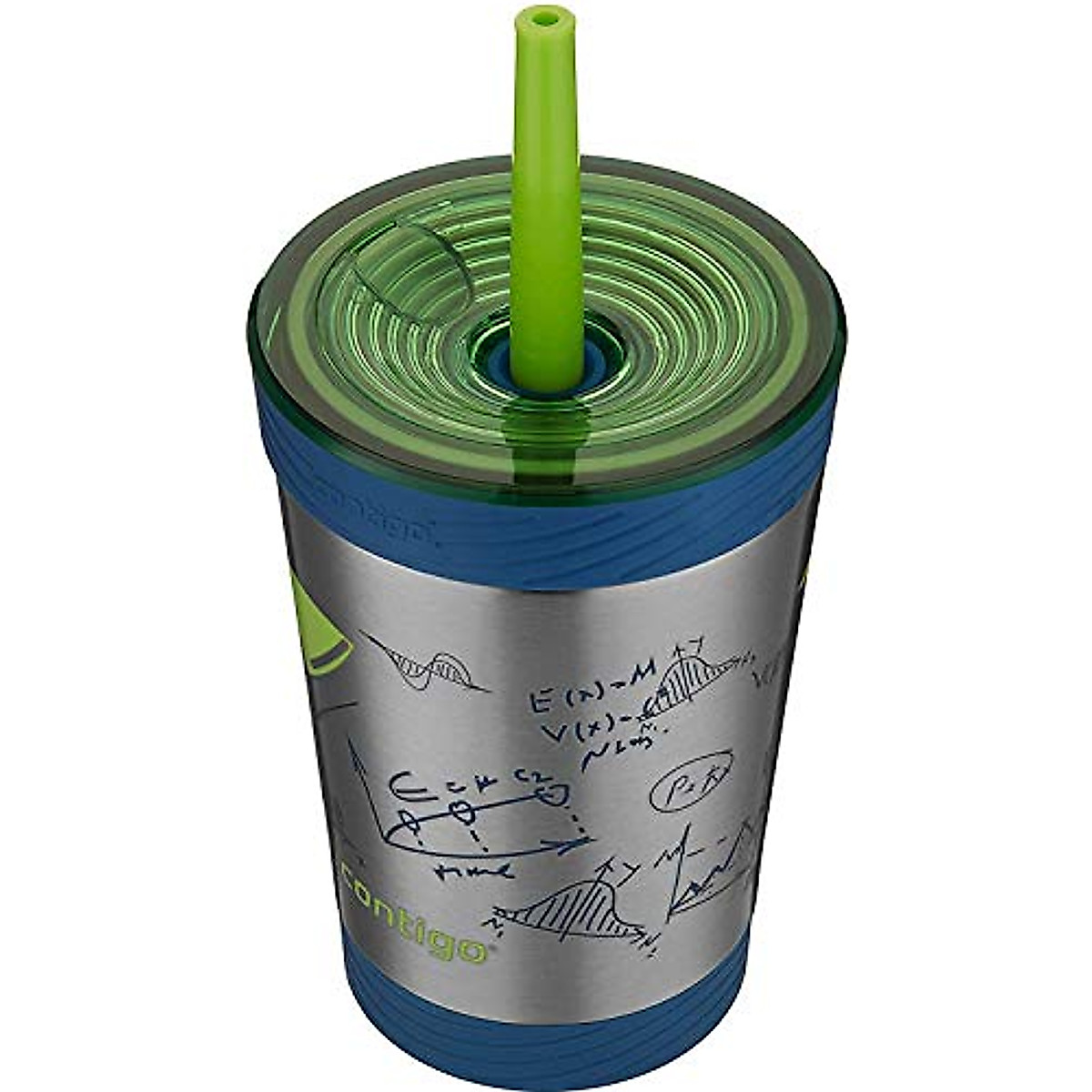 Contigo Thermalock Kids Water Bottle, 12 Ounces – Stainless Steel with Vacuum Insulation Leak and Spill Proof Tumbler, 100% BPA-Free Rocket & Unicorn Design Navy & Light Blue