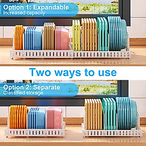 Expandable Food Container Lid Organizer,Large Capacity Adjustable 10 Dividers Detachable Lid Organizer Rack for Cabinets, Cupboards, Pantry Shelves, Drawers to Keep Kitchen Tidy,White(Patent Pending)