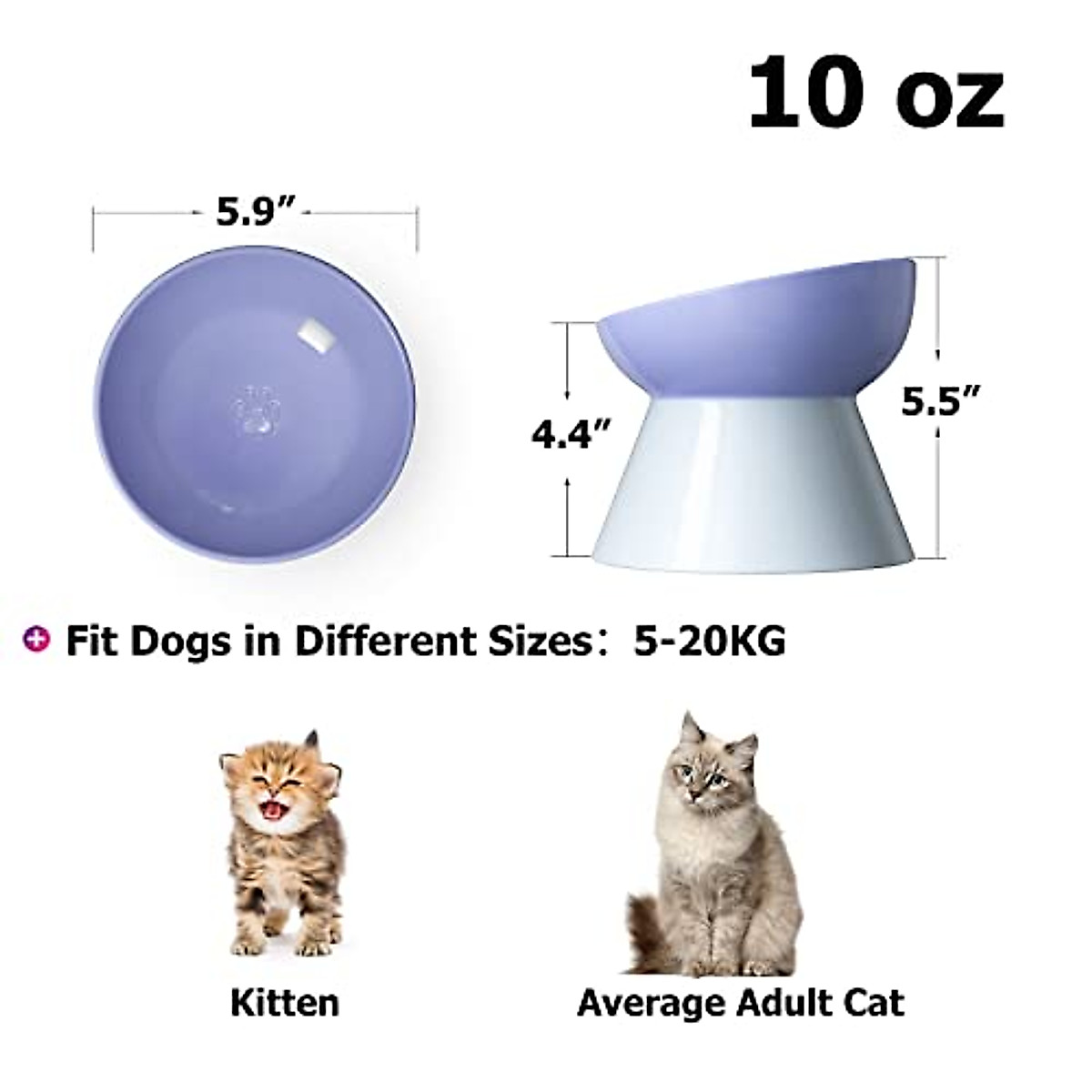 Y YHY Raised Cat Food Bowl, Tilted Elevated Cat Bowl 6 Inch Anti Vomiting for Food and Water Orthopedic Cat Bowls for Flat Faced Cats, Small Dogs, Protect Pet's Spine