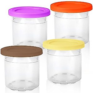 NQEUEPN 4pcs Ice Cream Pint Containers Tubs with Lids, Freezer Storage Replacement for Ninja Creami Pints Homemade for NC300 NC301 NC299AMZ Series