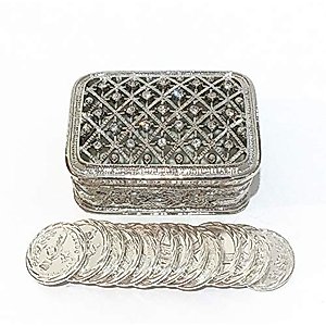Rectangular Silver Rhinestones Wedding Arras Box & Unity Coins Arras de boda