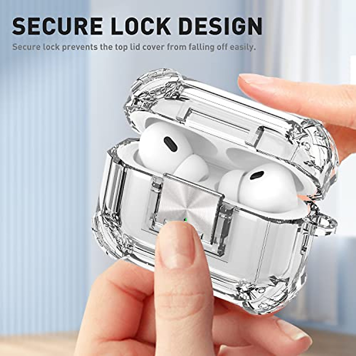 Valkit Compatible Airpods Pro 2 Case 2023/2022 Clear with Lock, Soft TPU AirPod Pro 2nd/1st Generation Case Shockproof Protective Cover with Lanyard & Keychain for Airpods Pro 2nd/1st Gen