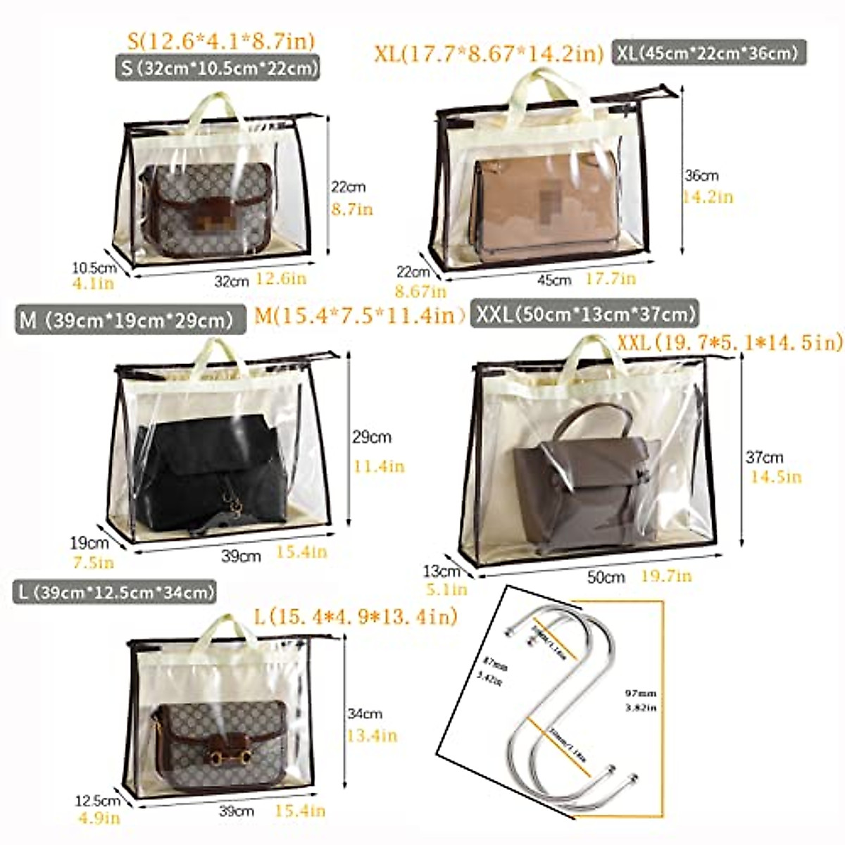 GVTSDE 10Pcs Handbag Storage Organizer Dust Bags,Clear Dust XXL Handbag Storage with Zipper,Purse Storage Bag for Closet Storing Handbags, Wallets, Scarves, Clothes., X-Large
