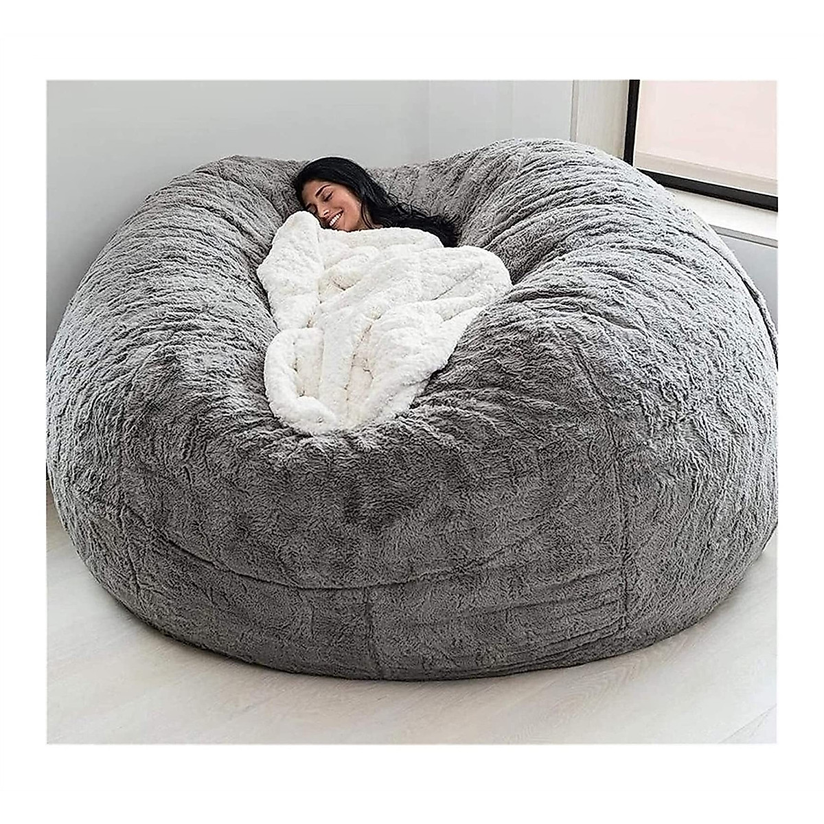 Bean Bag,Giant Fur Bean Bag Chair Cover for Adults Kids (Without Filling) Comfy Fluffy Giant Round Beanbag Lazy Sofa Cover for Reading Chair Floor Chair Lazy Sofa Bed Cover Soft Fluffy Faux BeanBag