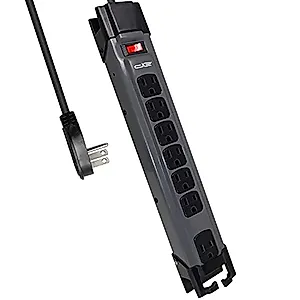 Digital Energy 25-FT 7 Outlet Metal Surge Protector Power Strip 14 AWG Extension Cord, 1350 Joules, Heavy Duty Workshop Mountable Built in Cord Management, Grey