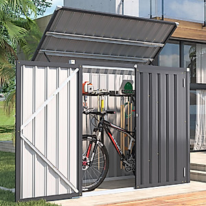 AECOJOY 46 Cu.Ft Outdoor Trash Can Storage Bike Storage Shed, Horizontal Storage Cabinet Waterproof, Garbage Can Storage Bicycle Sheds & Outdoor Storage Clearance in Grey